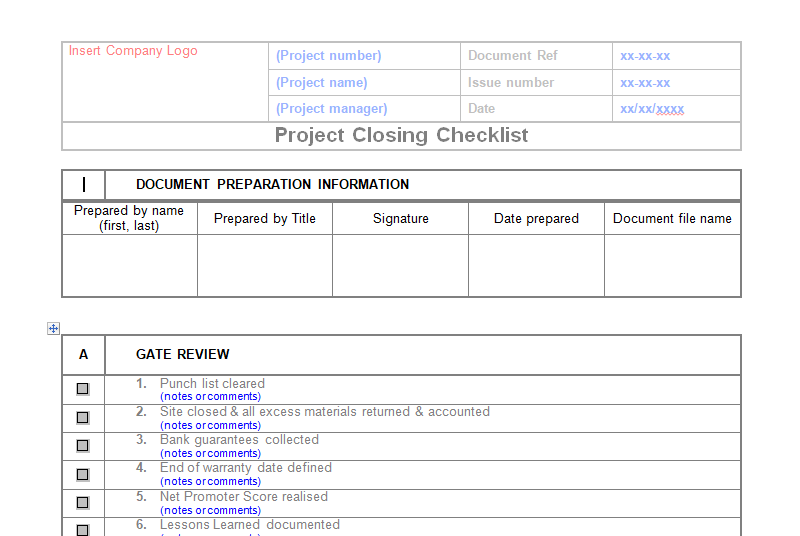 Project Closing Checklist - DocMaster
